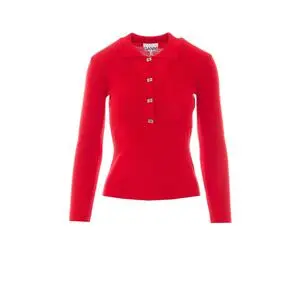 GANNI Merino Wool Polo Shirt - Red