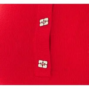 GANNI Merino Wool Polo Shirt - Red