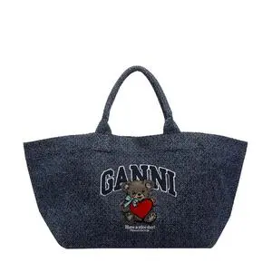 GANNI Xxl Bear Tweed Denim Shopper Bag - Blue