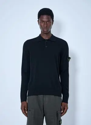 Stone Island Long Sleeve Polo Knit - Black