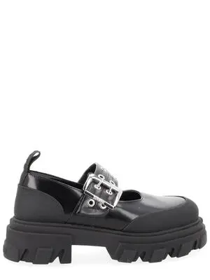GANNI Ballerina With Logo Buckle - Black