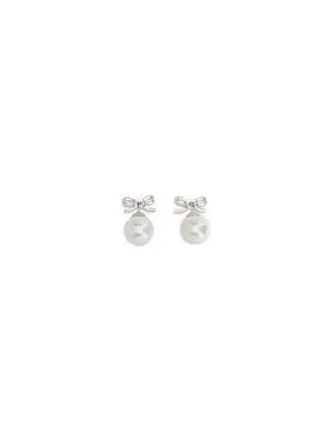 SELF-PORTRAIT Crystal Bow Earrings With Pearl