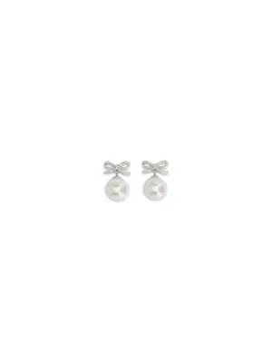 SELF-PORTRAIT Crystal Bow And Pearl Earrings - Silver