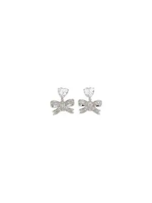SELF-PORTRAIT Heart-shaped Crystal Bow Earrings - Silver