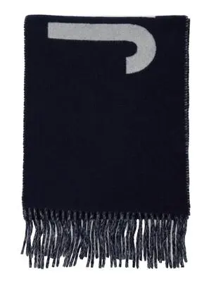 Jacquemus Jacquemus Men 'L'echarpe Jacquemus' Blue Scarf With Maxi Logo Lettering And Fringed Hem In Wool Man Multicolor
