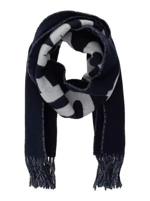 Jacquemus L'echarpe Blue Scarf With Maxi Logo Lettering And Fringed Hem In Wool - Multicolor