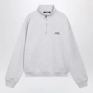 Jacquemus Jacquemus Light Grey Zip-Neck Sweatshirt With Gros Grain Logo Men Gray