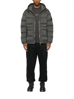 Stone Island Padded Down Jacket With Hood - Gray