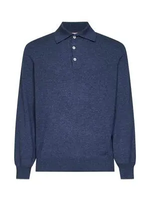 Brunello Cucinelli Denim Cashmere Knit Polo Shirt - Multicolor