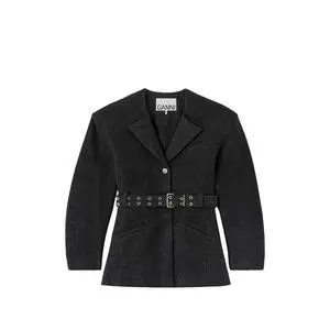 GANNI Wool Single-button Belted Jacket - Gray