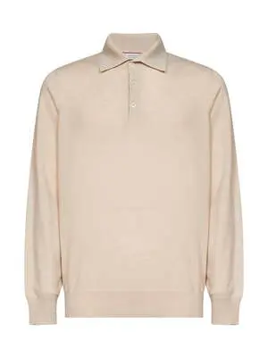 Brunello Cucinelli Champagne Cashmere Knit Polo Shirt - Multicolor