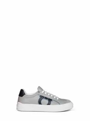 FERRAGAMO Grey Calf Leather Gancini Sneakers - Multicolor