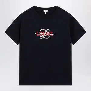 Loewe Loewe Navy Blue Cotton T-Shirt With Logo Embroidery Women Blue