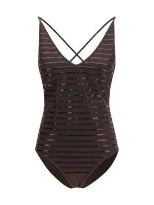 Brunello Cucinelli Shimmering Striped One-piece Swimsuit - Brown
