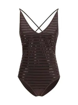 Brunello Cucinelli Shimmering Striped One-piece Swimsuit - Brown