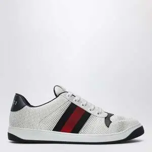 Gucci Blue Perforated Leather Screener Sneakers - White