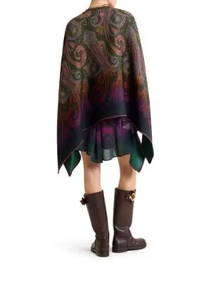 Etro Reversible Wool Cape With Dégradé Paisley Pattern - Green