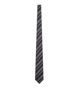 TOM FORD Silk Tie With Diagonal Stripes - Black