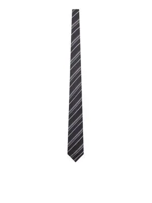 TOM FORD Silk Tie With Diagonal Stripes - Black