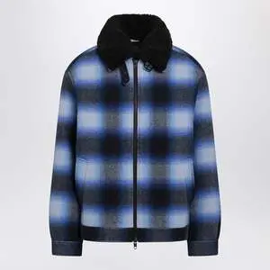 Balenciaga Plaid Wool Flannel Bomber Jacket In /black - Blue