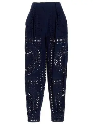 Alberta Ferretti Embroidered Cotton Pants - Blue