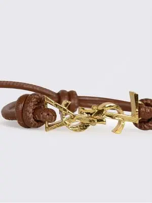 Saint Laurent Cassandre Leather And Brass Bracelet