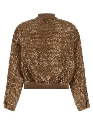 Brunello Cucinelli Sequin Embroidered Zip Cardigan - Brown