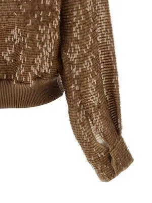 Brunello Cucinelli Sequin Embroidered Zip Cardigan - Brown
