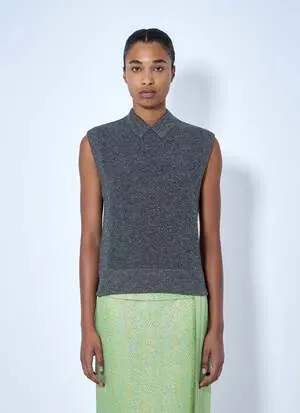 Marni Textured Knit Sleeveless V-neck Sweater - Gray