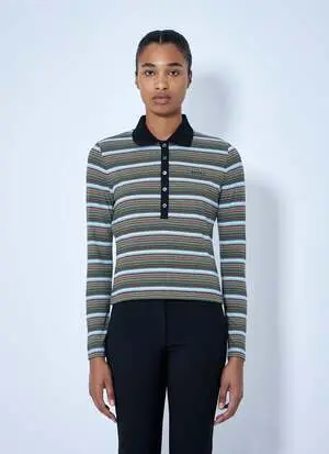 Marni Striped Long Sleeve Polo Shirt - Blue