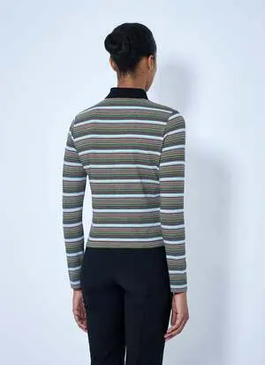 Marni Striped Long Sleeve Polo Shirt - Blue