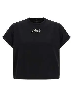 Balmain Cropped Cotton Crewneck T-shirt - Black