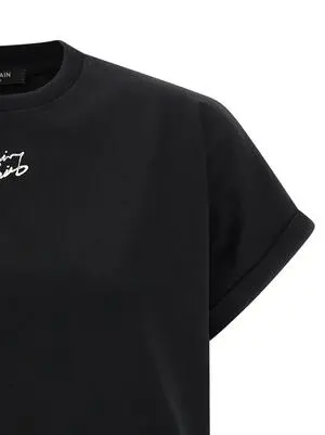 Balmain Cropped Cotton Crewneck T-shirt - Black