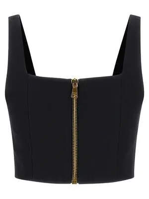 Balmain Cropped Virgin Wool Top With Gold Tone Buttons - Black