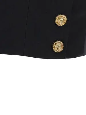 Balmain Cropped Virgin Wool Top With Gold Tone Buttons - Black