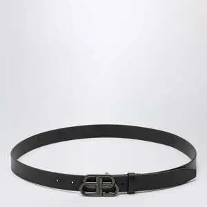 Balenciaga Slim Bb Belt In Calfskin Leather - Black