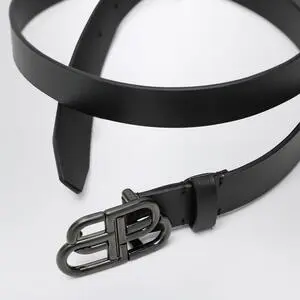 Balenciaga Slim Bb Calfskin Leather Belt - Black