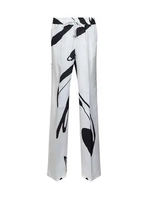 Kiton White And Black Printed Silk Trousers - Multicolor