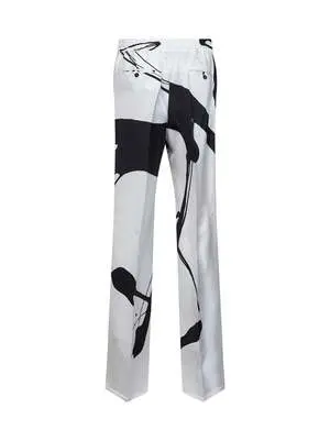 Kiton White And Black Printed Silk Trousers