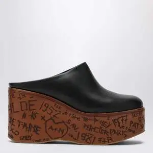 Chloé Maxime Wedge Sabot In Calfskin Leather - Black