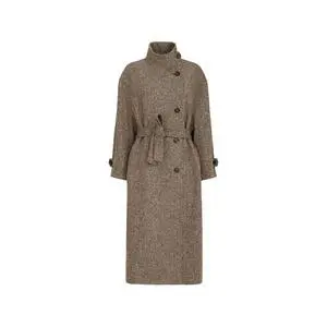 Brunello Cucinelli Chevron Virgin Wool Single Breasted Coat - Brown