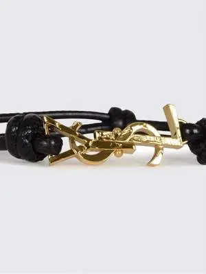 Saint Laurent Cassandre Leather And Brass Bracelet - Brown