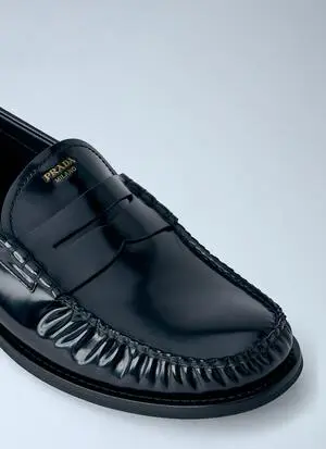 Prada Brushed Leather Loafers - Black