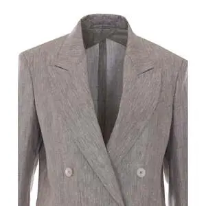 Max Mara Olimpia Chevron Linen Double Breasted Blazer
