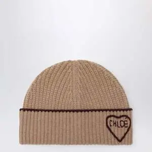 Chloé Encoeur Wool And Cashmere Beanie In Bleached - Brown