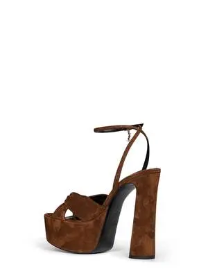 Saint Laurent Dark Havana Suede Franciane Platform Sandals - Multicolor