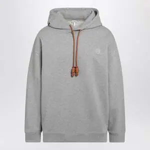 Loewe Grey Melange Relaxed-fit Hoodie With Leather Drawstring - Gray