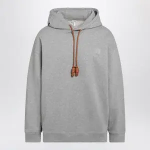 Loewe Relaxed-fit Hoodie With Leather Drawstring - Gray