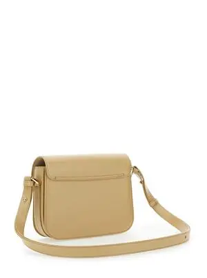A.p.c. Grace Small' Beige Crossbody Bag With Adjustable Strap And Logo Plate On The Front In Leather - Cream