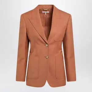 Chloé Single-breasted Jacket In Burnt Orange Wool Gabardine - Yellow